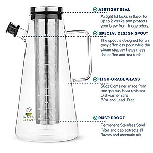 BTaT- Cold Brew Coffee Maker, Iced Coffee Maker, 2 Liter (2 Quart, 64 oz), Iced Tea Maker, Cold Brew Maker, Tea Pitcher, Coffee Accessories, Iced Tea Pitcher, Cold Brew System, Cold Brew Pitcher