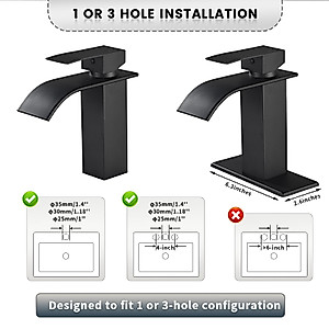 Bathroom Faucet Single Handle, 1 or 3 Hole Faucet Black Modern Bathroom Faucet, Waterfall Spout Faucet for Bathroom Sink, Single Handle Vanity Sink, Rv Lavatory Washbasin Faucet with Deck Plate & Hose