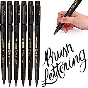MISULOVE Hand Lettering Pens, Calligraphy Pens, Brush Markers Set, Soft and Hard Tip, Black Ink Refillable - 4 Size(6 Pack) for Beginners Writing, Art Drawings, Water Color Illustrations, Journaling
