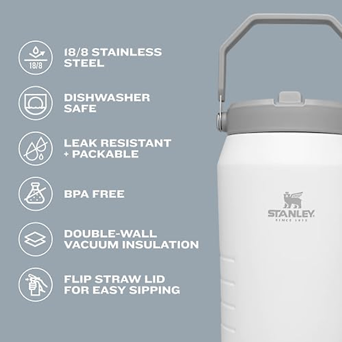 Stanley IceFlow Flip Straw Jug with Handle 64 oz| Twist On Lid and Flip Up Straw | Leak Resistant for Travel and Sports | Insulated Stainless Steel | BPA-Free | Black
