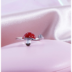 Helen de Lete Red Mushroom S925 Sterling Silver Adjustable Ring