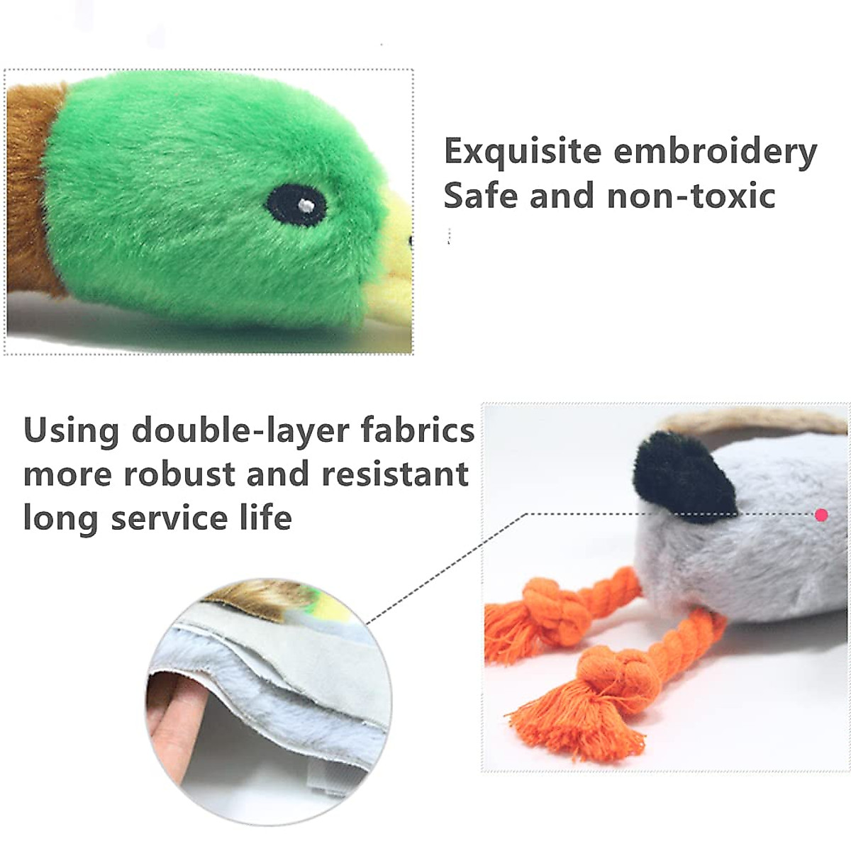 Dog Toys for Aggressive Chewers, Pet Mallard Duck Dog Toy, Squeaky Plush Puppy Dog Toy for Small Dogs (Rope)