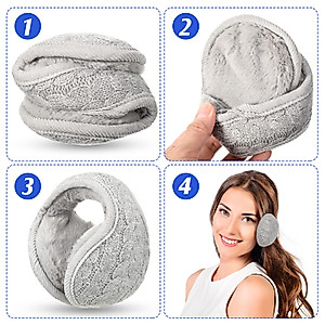 Syhood Foldable Ear Warmers Adjustable Knitted Earmuffs with Fuzzy Fleece Lining Unisex Furry Winter Earmuffs (Black, Grey, Heather Grey,3 Pieces), Adult size