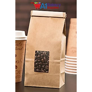 Kraft Tin Tie Poly-Lined Bags Coffee Bags Reclosable Tin Tie Bags with Window - 1Lb - 50 Pack