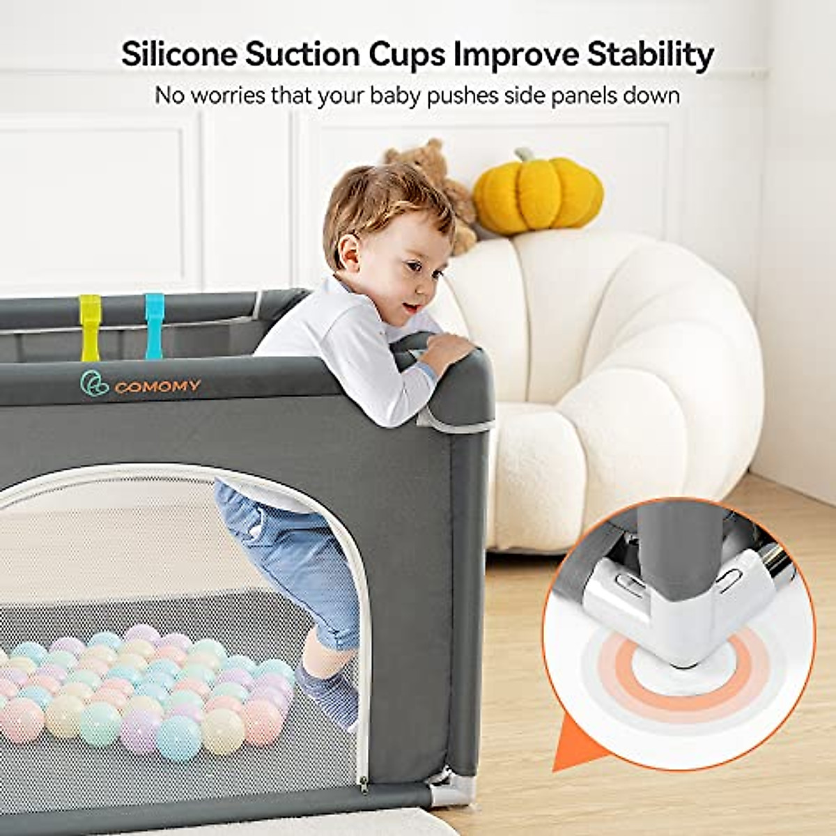 COMOMY Playpens for Babies and Toddlers, Small Baby Play Pens, Activity Center for Baby Safe and Non-Slip Baby Fence, Full Mesh Design, Indoor & Outdoor Kids Activity Center (Dark Grey, 36"x36")