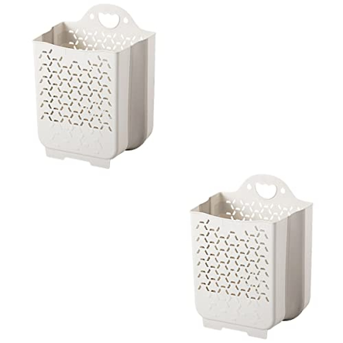 LUOZZY 2 Sets Portable Laundry Basket Collapsible Laundry Basket Wall Mount Folding Laundry Basket, White