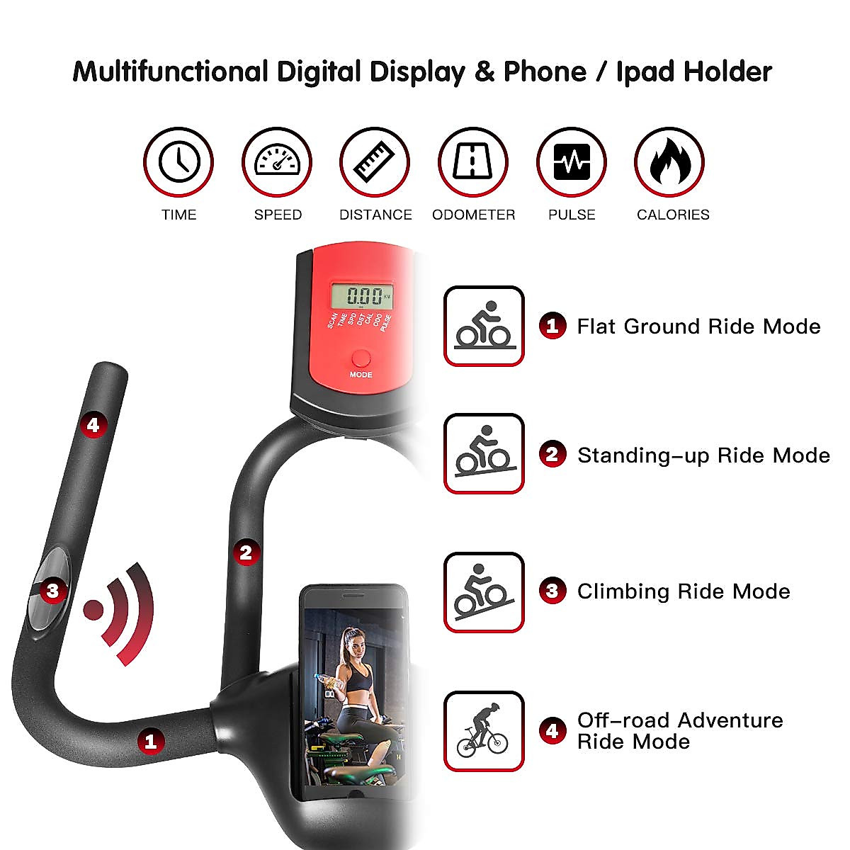 GYMAX Indoor Exercise Cycling Bike, Stationary Bike with 20lbs Steel Flywheel & Heart Rate Monitor, Silent Operation for Home, Gym, Office (Black+Red)