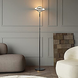 WAMPAT Floor Lamp,Black Bright Modern LED Floor Lamps,Tall Standing Lamp for Living Room,Bedroom,Remote&Touch Control Stepless Dimmable Light,Retractable Stand,2 Planet Idea Rotating Lights