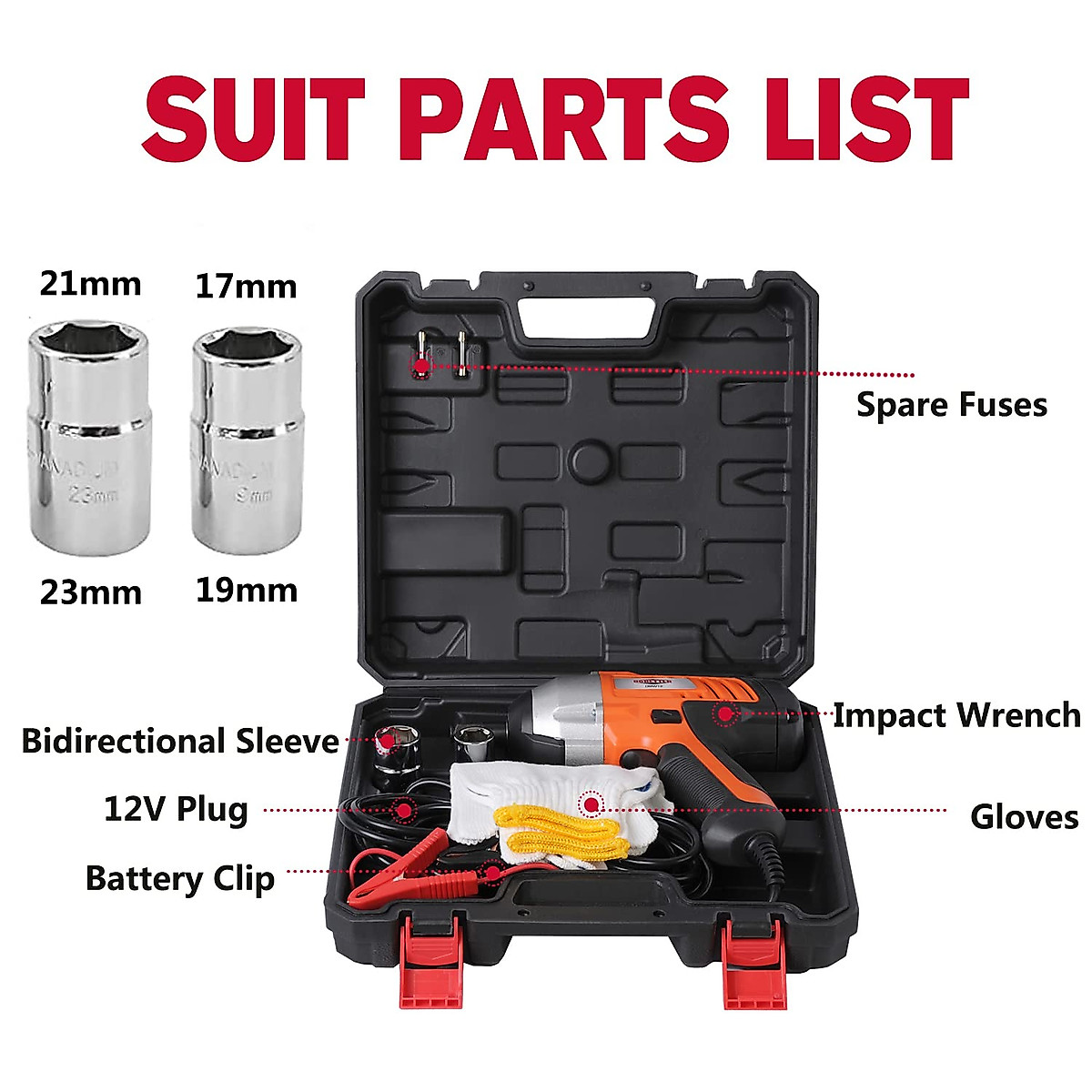 Electric Impact Wrench 12V Impact Wrench, 1/2” Car Impact Wrench Corded Power Impact Wrench Kit with Sockets and Carry Case Dobetter-DBIW12