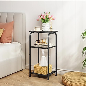 Tajsoon Tall End Table 3 Tier 30 Inch Narrow Side Table with Storage Shelves, Small Table Stand for Small Spaces with Metal Frame, Small Sofa Table for Living Room, Bedroom, Office, Black