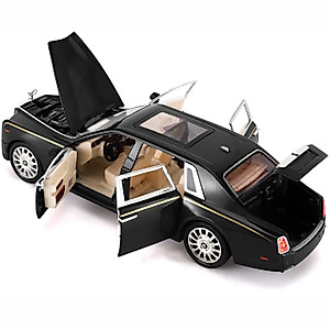 Toy Car Model Black Rolls-Royce Phantom Alloy Collectible Pull Back Vehicles Diecast with Light and Sound