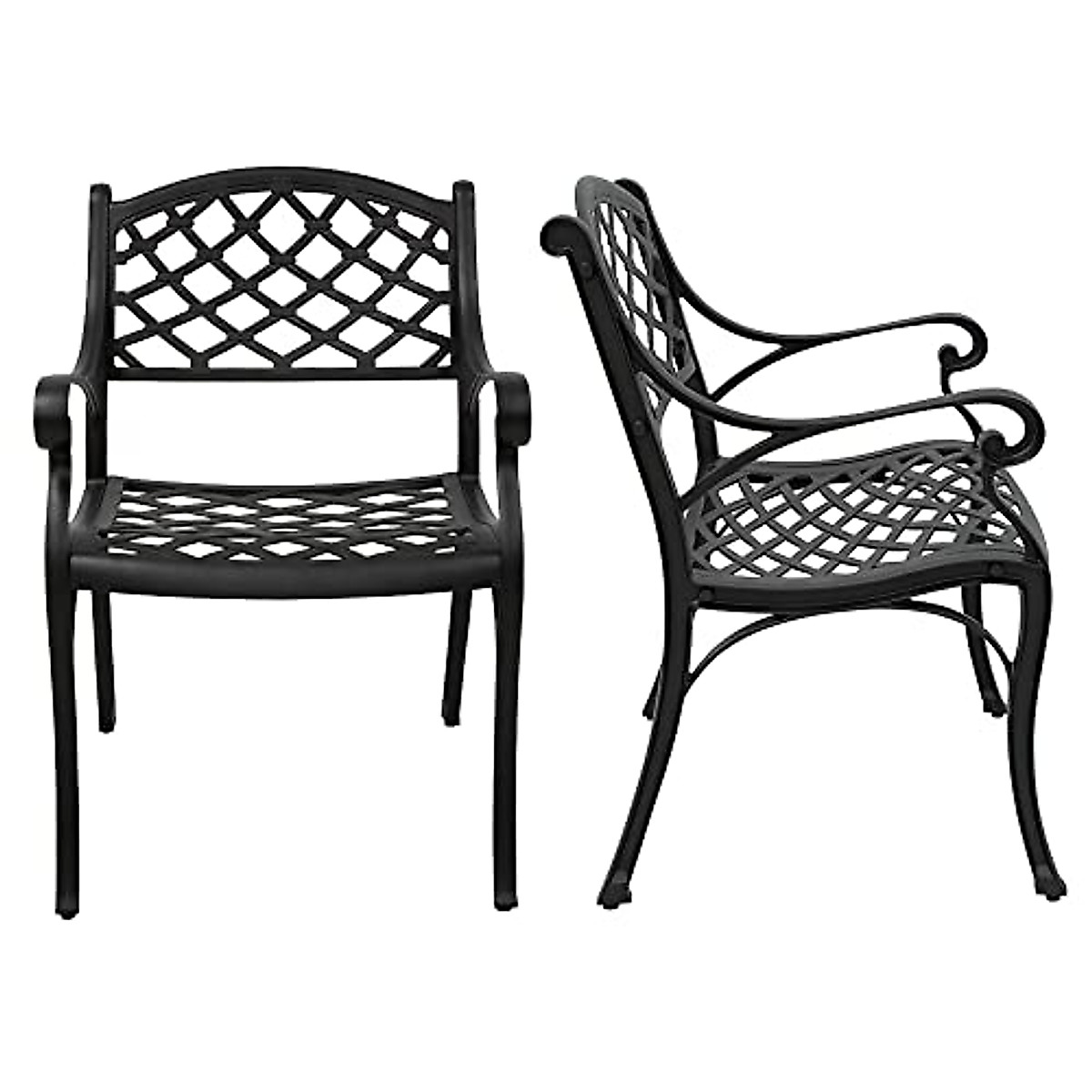 2 Pieces Cast Aluminum Patio Chair,Metal Outdoor Dining Chair with Armrest, Set of 2 All Weather Patio Armchairs,Outdoor Furniture Bistro Chairs for Lawn Porch Garden Backyard Poolside Deck,Black