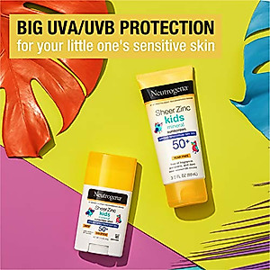 Neutrogena Kids Mineral Sunscreen Sheer Zinc Oxide Lotion, Broad Spectrum SPF 50 with UVA/UVB Protection, Water Resistant for 80 Minutes, Fragrance and Tear Free, 3 FL OZ