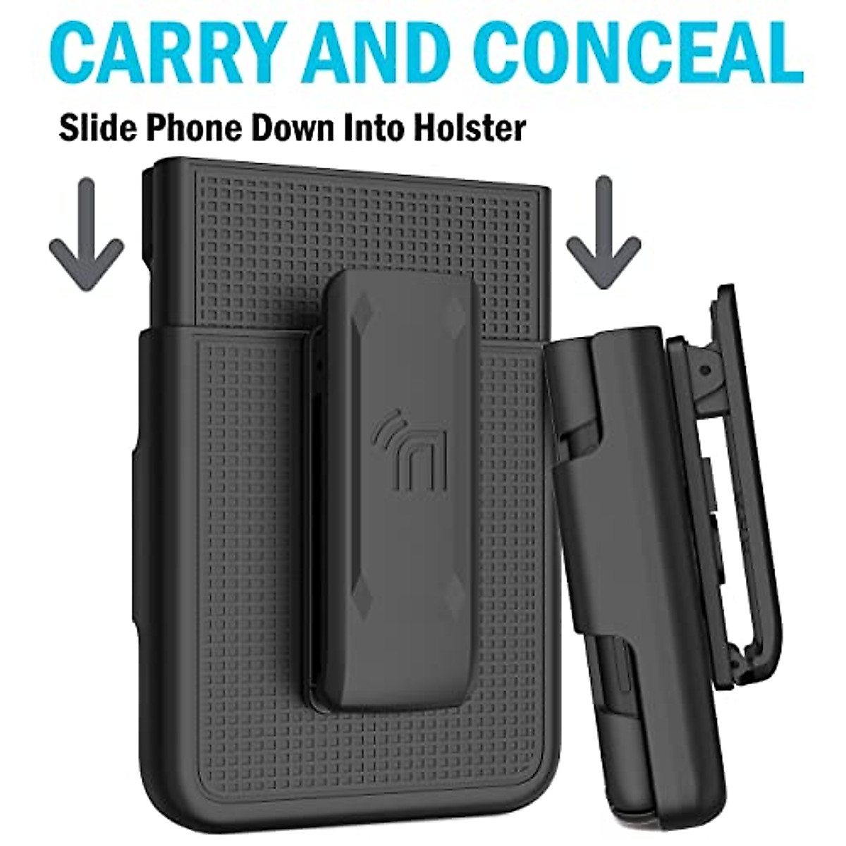 Case with Clip for Galaxy Z Flip 3 5G, Nakedcellphone [Grid Texture] Slim Hard Shell Cover and [Rotating/Ratchet] Belt Hip Holster Holder Combo for Samsung Z Flip3 Phone (SM-F711, 2021) - Black