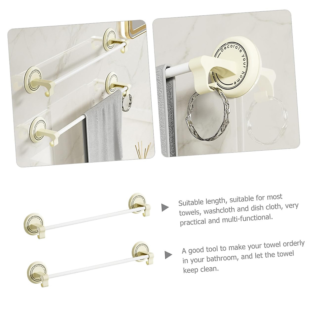 Amosfun 2pcs Kitchen Towel Rack Bathroom Towel Holders White Abs Kitchen Towel Bar Bathroom Towel Holder Iron Pipe Paint