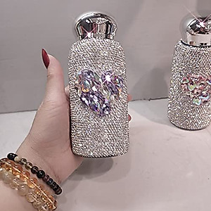 Thermos Cup Travel Mug Bling Rhinestone Shinning Water Bottle Stainless Steel Diamond Flask Vacuum Bottle for Christmas Birthday Valentine's Day Birthday Gift,Pink