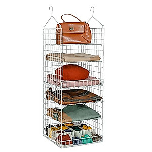 Yuyetuyo 6 Tier Foldable Closet Organizer,Adjustable Hanging Closet Shelves with 6 Adjustable Divider, Hanging Organizer for Closet,White 37.3" H X 12.6" W X 12.6" D