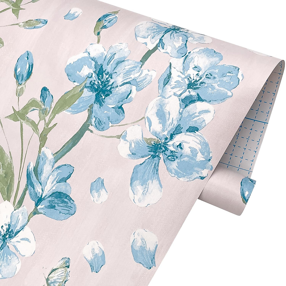 Yifasy Shelf Liner Blue Orchid Self-Adhesive Drawer Paper Furniture Sticker Decorative Flowers 118x17.7 Inch