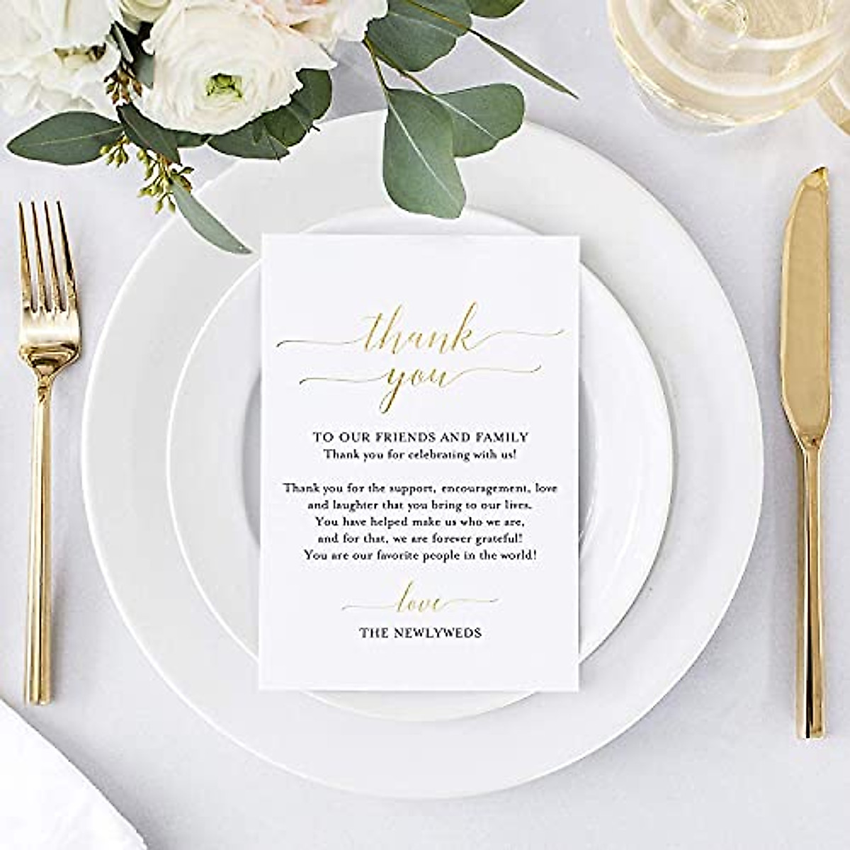 Bliss Collections Thank You Place Setting, Gold Foil, Table Place Cards for Weddings, Receptions, Rehearsals, Dinner Parties, Events and Celebrations, 4"x6" (50 Cards)