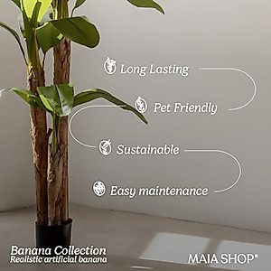 Maia Shop 4ft Artificial Banana Tree, Fake Plants for Home Decor, Natural Wood Trunk