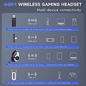 Gtheos Wireless Gaming Headset for PS5, PS4, Elden Ring, PC, Mac, Switch, Bluetooth 5.3 Gaming Headphones with Noise Canceling Microphone, 45H Battery, RGB Light, White