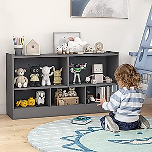 MEDIMALL 5 Cube Kids Toy Storage Organizer, 2-Tier Wooden Storage Cabinet Rack for Books Toys, Open Bookshelf Display Cabinet for Kids Room Playroom School Classroom