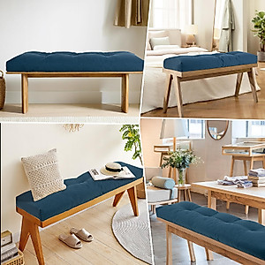 ROFIEJOX Bench Cushion 36 Inch - Sackcloth Fabric, High-Density Foam, Non-Slip Bottom, Soft Durable Indoor Tufted Long Seat Cushion for Window Garden Furniture (Navy Blue, 36x14x4 Inch)