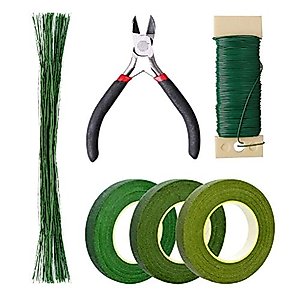 Pengxiaomei Floral Arrangement Kit, Floral Tape and Floral Wire with Cutter,Green Floral Tape 22 Guage Floral Stem Wire 26 Gauge Green Floral Wire for Bouquet Stem Wrap Florist, Wreath Making Supplies