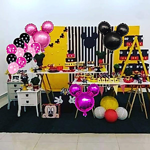 33pcs Minnie's Party Latex Balloons, Pink Mouse Aluminum Film Balloons, Pink, Red, Black balloons, Children's Birthday Party Supplies