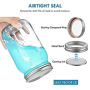 YEBODA 6 Pack Wide Mouth Mason Jars 32oz Glass Canning Jars with Airtight Lids and Bands for Preserving, Jam, Honey, Jelly, Wedding Favors, Sauces, Meal Prep, Overnight Oats, Salad, Yogurt