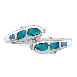 IceCarats 925 Sterling Silver Created Blue Opal Sea Dolphin Ocean Fish Beach Nautical Ring Size 8