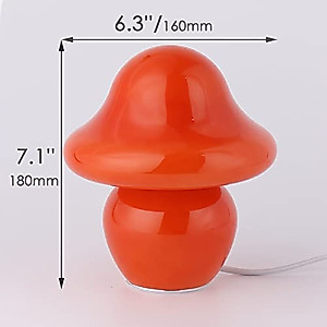HEQET Mushroom Lamp Orange Glass Mushroom Table Lamp for Bedrooms, Living Room, Aesthetic Lamps for Bedroom, Cute Bedside Lamp