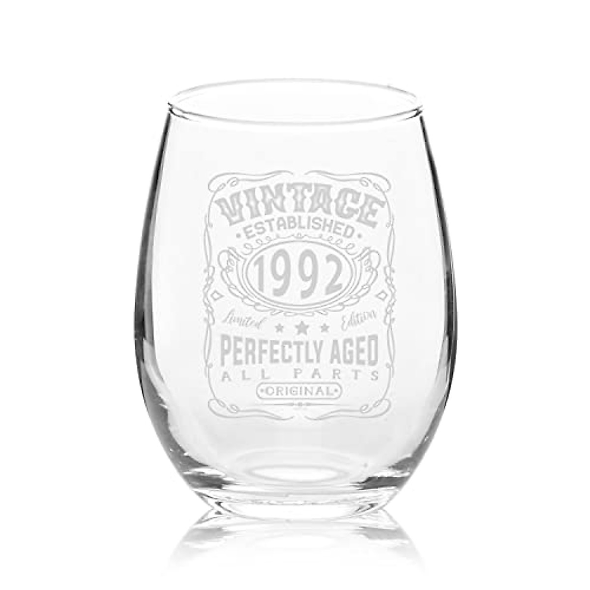Veracco Vintage Established 1992 Perfectly Aged Stemless Wine Glass 30th Birthday Gift For Him Her Dirty Thirty