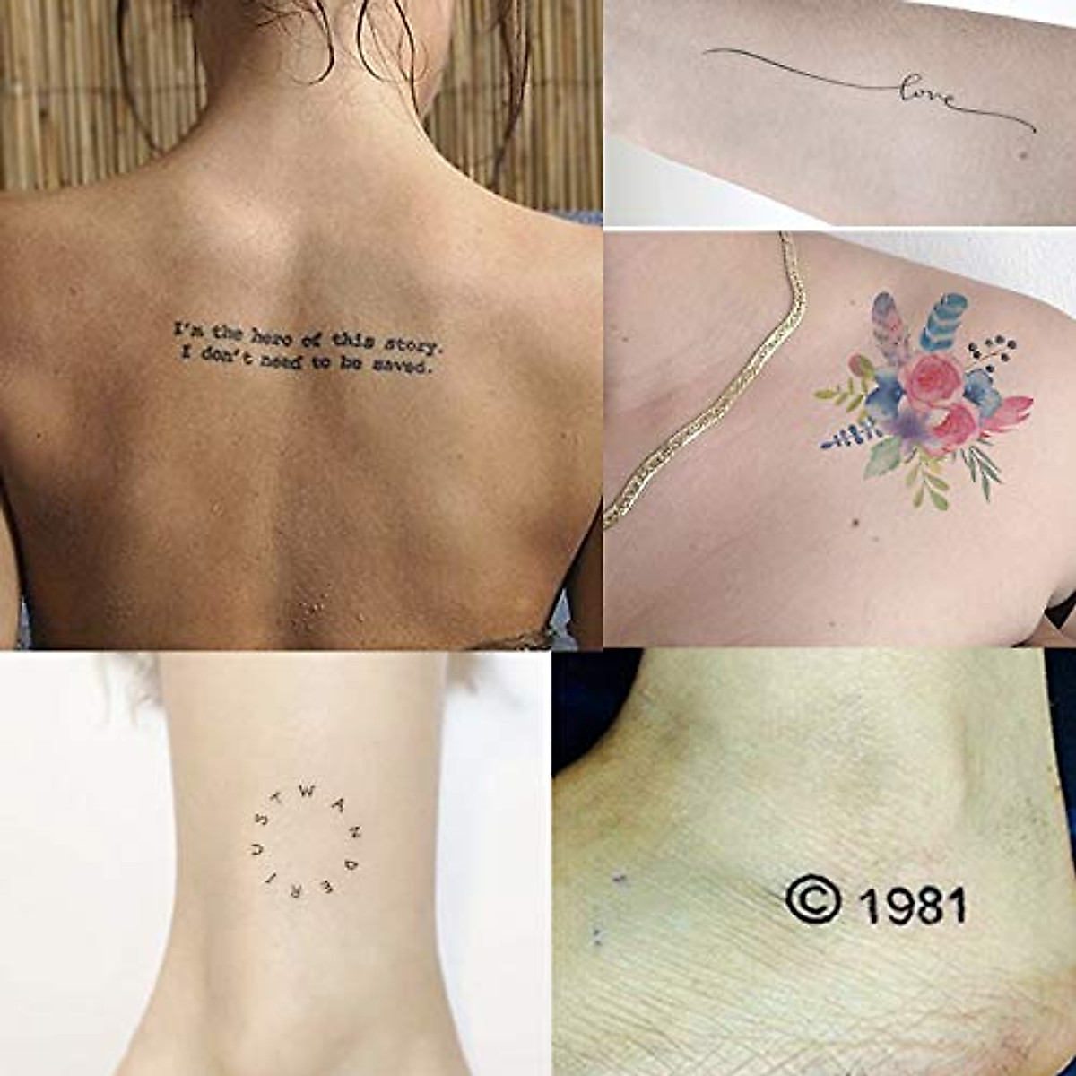 Everjoy Realistic Temporary Tattoos 100+ Designs, 16 Sheets, Inspirational Quotes, Live Laugh Love, Faith, Hope, Breathe, Boho, Butterfly, Heart, Cross, Infinity Tattoos