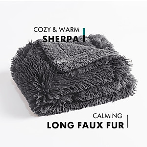 gogobunny Waterproof Plush Long Faux Fur Pet Throw Blanket Ultra Soft Fluffy Bed Couch Cover Washable - Premium Flannel Calming Blankets for Dog Puppy Cat (40x50 Inch (Pack of 1), Grey)