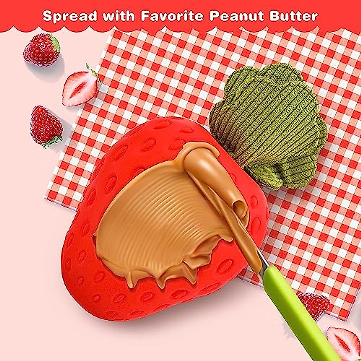 BAPSOUZU Squeaky Dog Chew Toys for Aggressive Chewers, Rubber Indestructible Tough Durable Dogs Toys Interactive Puppy Teeth Clean (Red Strawberry)