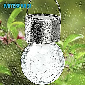 1Pc Hanging Solar Light Outdoor,Mini Cracked Glass Ball Lawn Solar Powered Pathway Outdoor Decorative Hanging Ball Light,for Garden,Yard,Patio,Tree,Holiday Party Decoration(White)