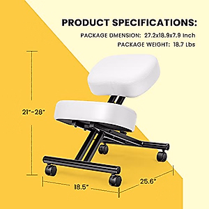 Ergonomic Kneeling Chair Adjustable Stool with Thick Foam Cushions and Smooth Gliding Casters for Home, White
