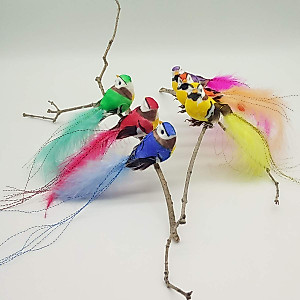 6pcs Colourful Artificial Birds with Feathers for Mini Christmas Tree Floral Arrangements Crafts Home Garden Party Decoration