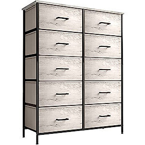 Sorbus Dresser with 10 Faux Wood Drawers - Storage Unit Organizer Chest for Clothes - Bedroom, Hallway, Living Room, Closet, & Dorm Furniture - Steel Frame, Wood Top, & Easy Pull Polyester Fabric Bins