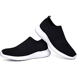 LANCROP Women's Lightweight Walking Shoes - Casual Breathable Mesh Slip On Sneakers Wide 7 US, Label 37.5 Black