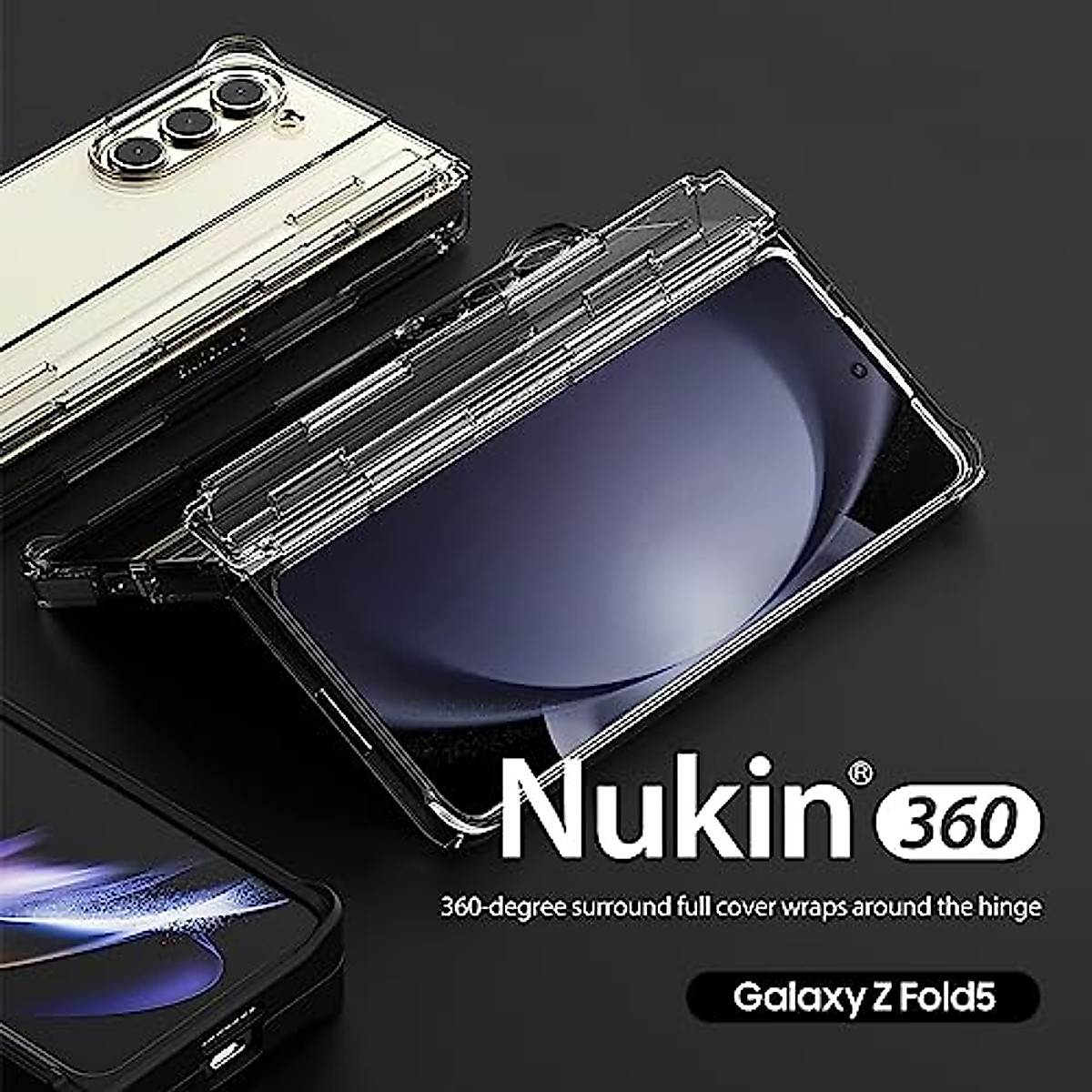 araree Nukin 360 Samsung Galaxy Z Fold 5 Case with Hinge Protection, Translucent Cover Lightweight Full Body Protective Hard PC Cover Designed for Samsung Galaxy Galaxy Z Fold 5 5G(2023) - Clear Matt