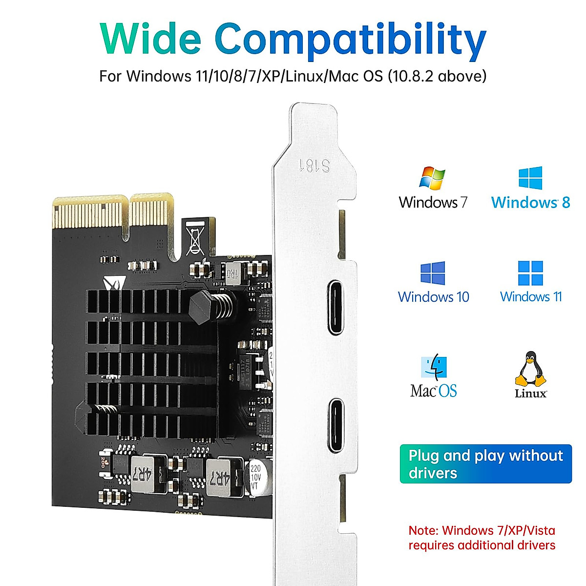 ELUTENG PCIE to USB 3.2 Expansion Card 10Gbps 2 USB C Ports Max Speed PCI-E Type C USB 3.2 Gen2 Card with Large-Area Heatsink USB Front Panel Adapter for Windows 11/10/8/7/XP/Linux/Mac OS