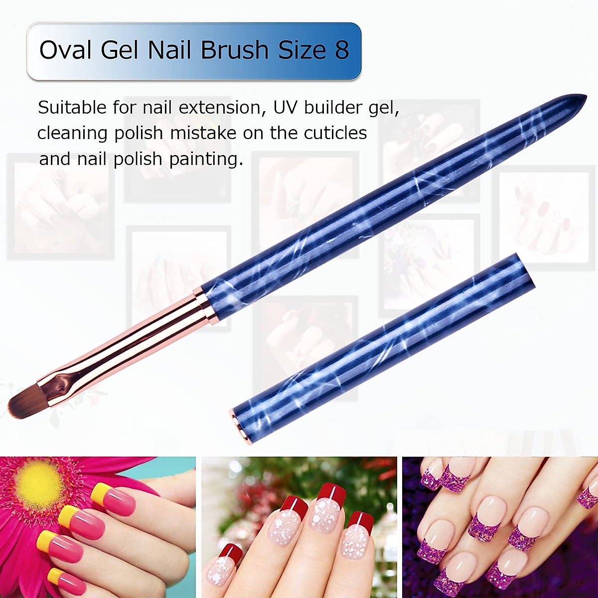 Ycyan 3Pcs Oval & Flat & Angled UV Gel Nail Brush Set, Professional Nail Art Design Brushes for Polygel UV Builder Gel Nails Extension