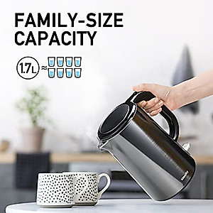 Mecity 1.7L Electric Kettle 100% Stainless Steel Interior Fast Heating Water Kettle Double Wall Kettle Water Boiler, Cool Touch Auto Shut Off, 57 Ounce, 120V, 1500W