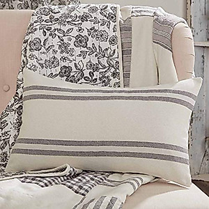 Piper Classics Gray Gables Grain Sack Stripe Throw Pillow Cover, 12" L x 20" W, Gray and Off White, Vintage Farmhouse Style Bedding, Rustic Country or Cottage Décor Accent