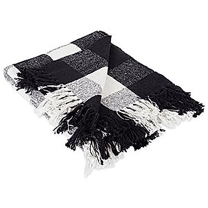 DII Buffalo Check Collection Rustic Farmhouse Throw Blanket with Tassles, 50x60, Black/White