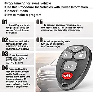 5 Buttons Keyless Entry Remote Control Car Key Fob for Chevy Traverse Tahoe Suburban/Buick Enclave/Cadillac Escalade/07-2016 GMC Acadia Yukon (OUC60270 OUC60221),Set of 1