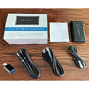 YINNCEEN USB 3.0 Switch, USB Switcher 2 Computer Share 4 USB Devices, Peripheral USB KVM Switch for PC Printer Scanner Mouse Keyboard, with 1 PCS USB C to USB Adapter