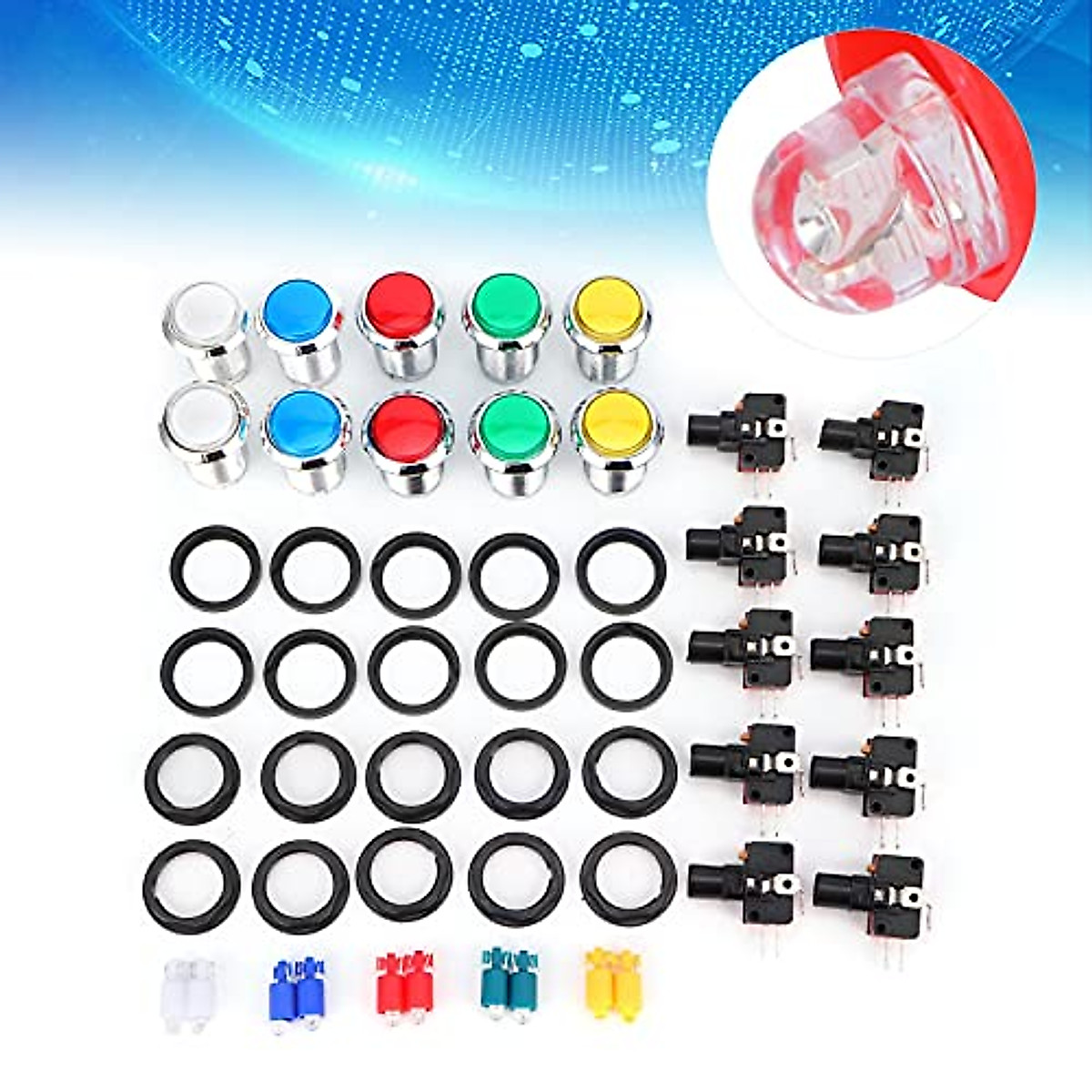 Shanrya Reset Button, Game Accessory Switch Arcade Button Easy to Install Translucent for Amusement Park for Game Machine for Outdoor